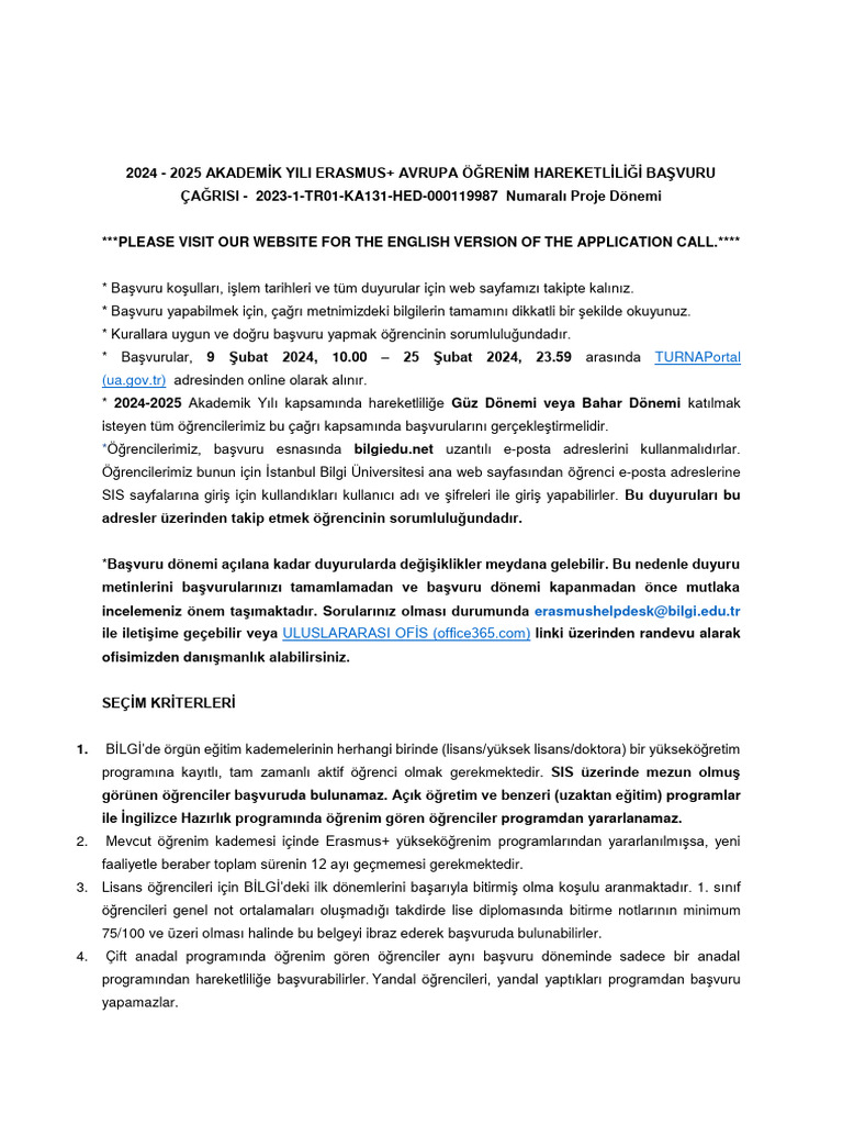 Erasmus 2023 Projesi Avrupa Ogrenim Hareketliligi Cagrisi | PDF