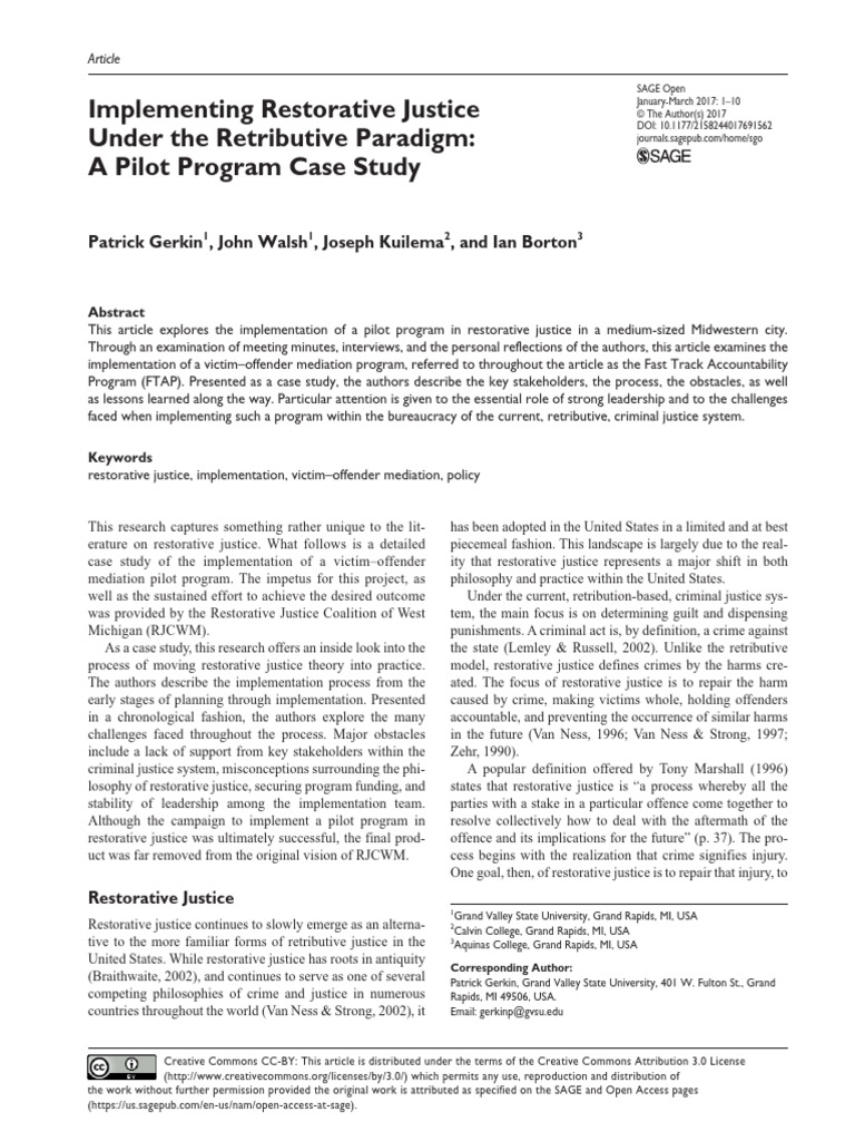 Implementing Restorative Justice Pilot Program | PDF | Restorative ...