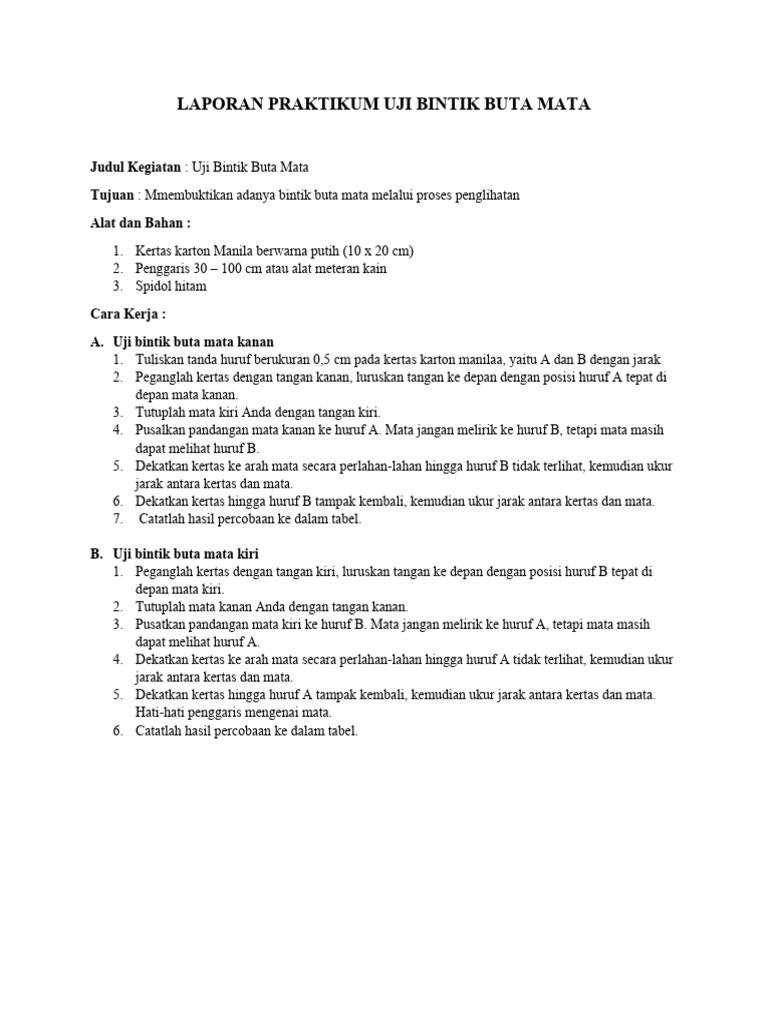 Laporan Praktikum Uji Bintik Buta Mata Kel Andita | PDF