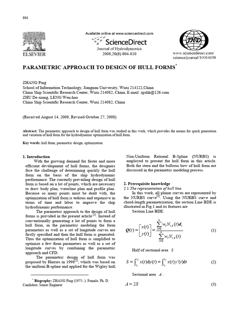 Parametric Approach To Design Of Hull Forms Pdf Mathematics