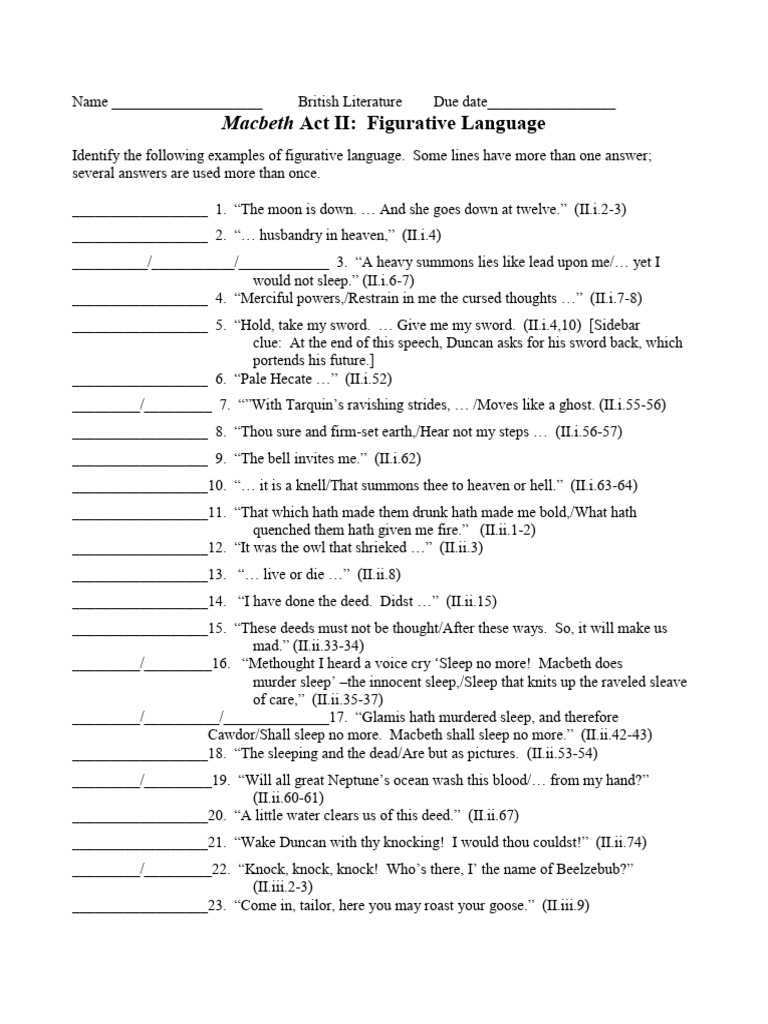 Macbeth Act II Figurative Language | PDF | Macbeth