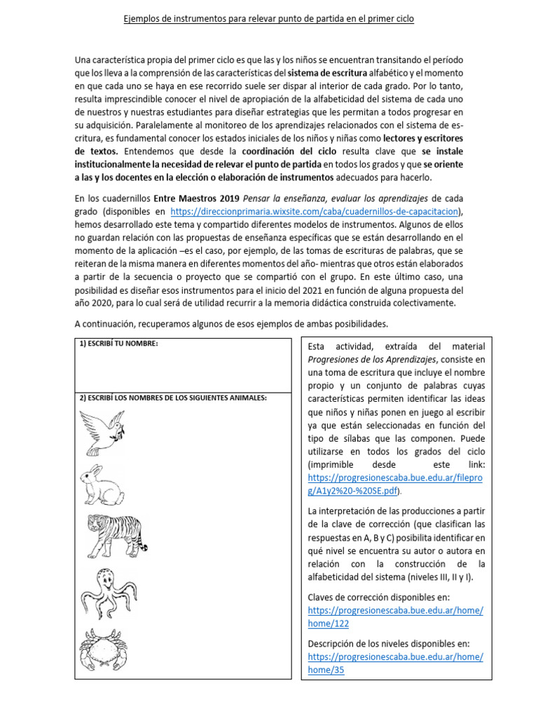 Ejemplos de Instrumentos para Relevar Punto de Partida en El Primer ...