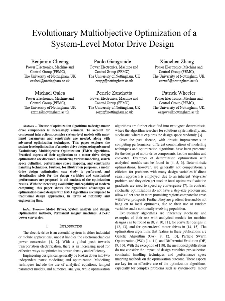 Evolutionary Multiobjective Optimization Of A System Level Motor Drive Design Pdf 1027