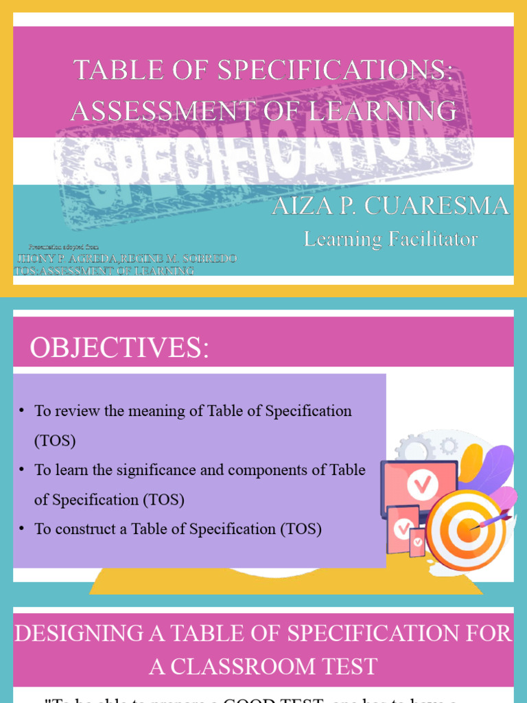 Table of Scpecification-Aiza P. Cuaresma | PDF | Educational Assessment | Cognition