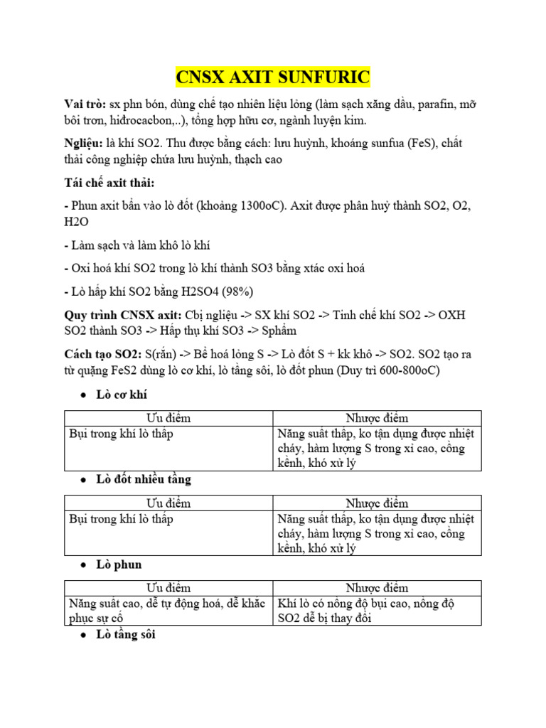 Ôn tập - CNSX AXIT SUNFURIC | PDF