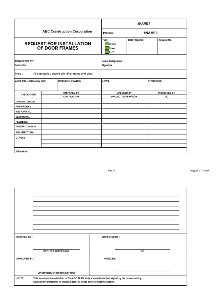 Door Frame Installation Request Form | PDF