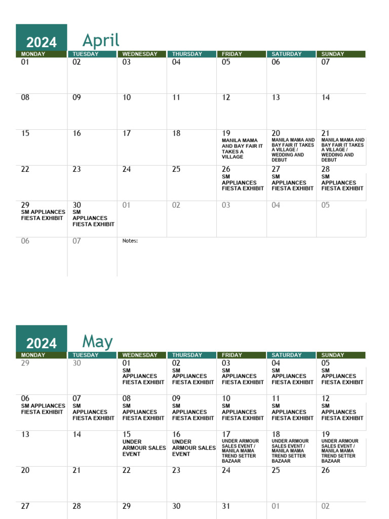 SM Mega Mall Calendar Event | PDF