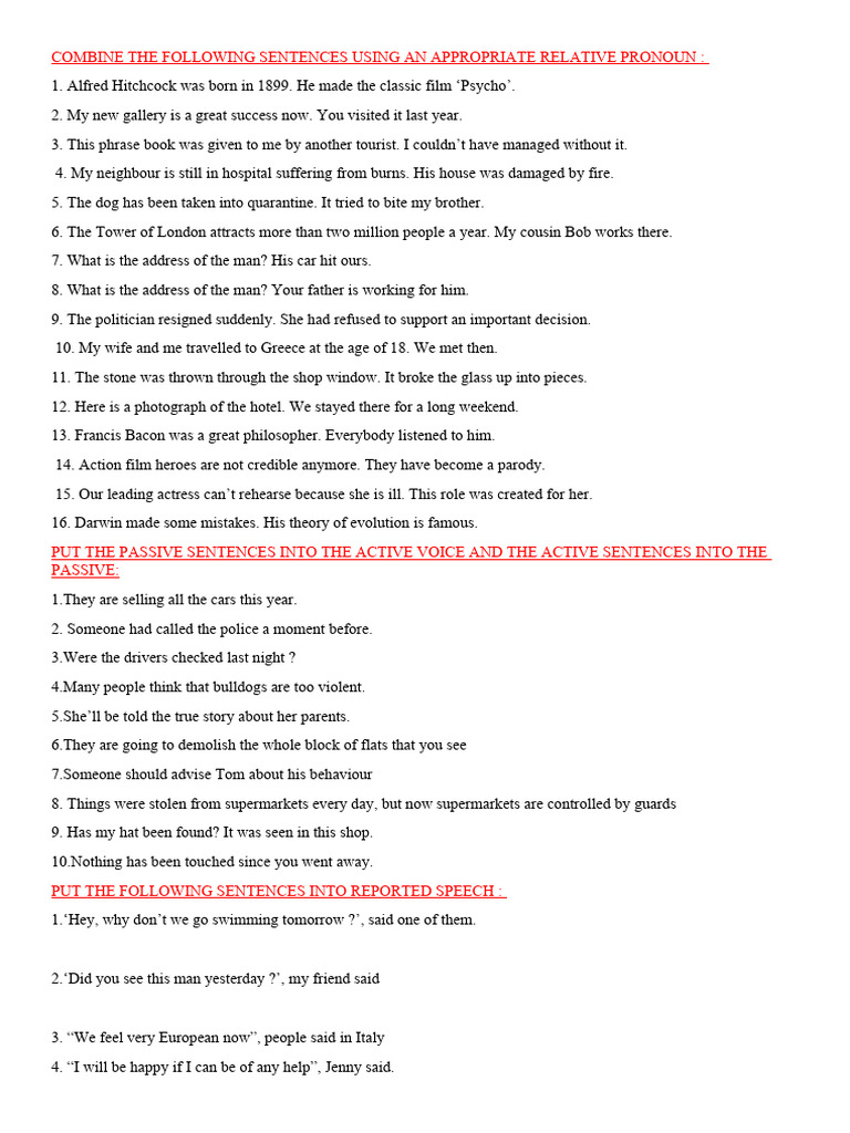 Combining Sentences with Pronouns | PDF