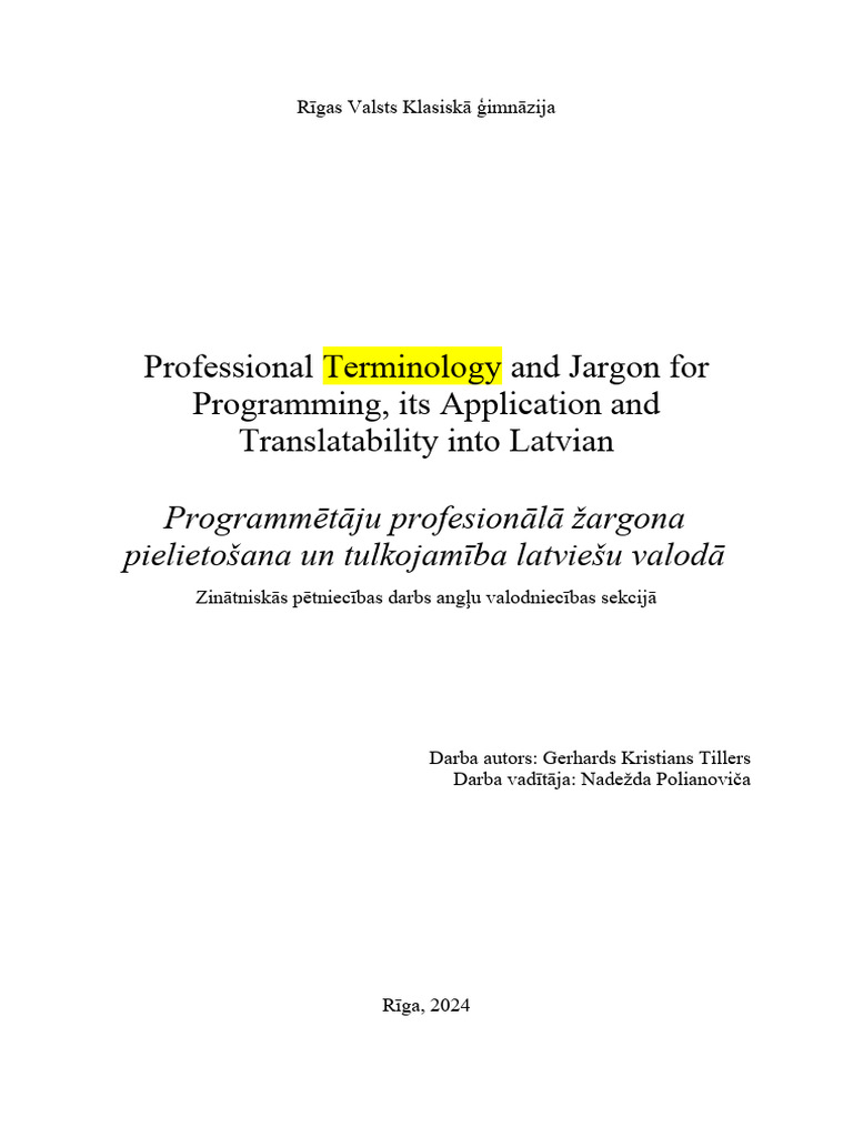 Professional Terminology and Jargon For Programming, Its Application ...
