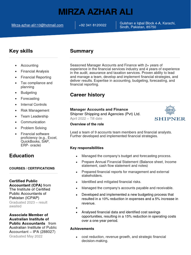 Azhar-Ali-1036164-Resume Azhar | PDF | Accountant | Audit