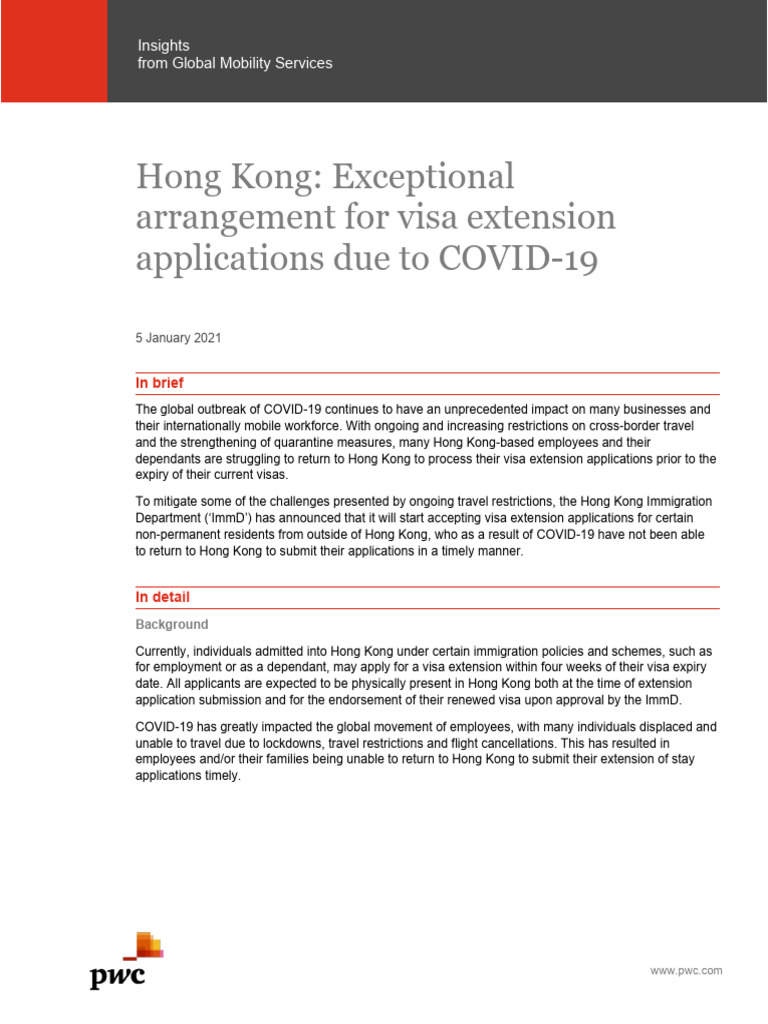 Hong Kong Exceptional Arrangement For Visa Extension Applications Due To Covid | PDF | Travel ...