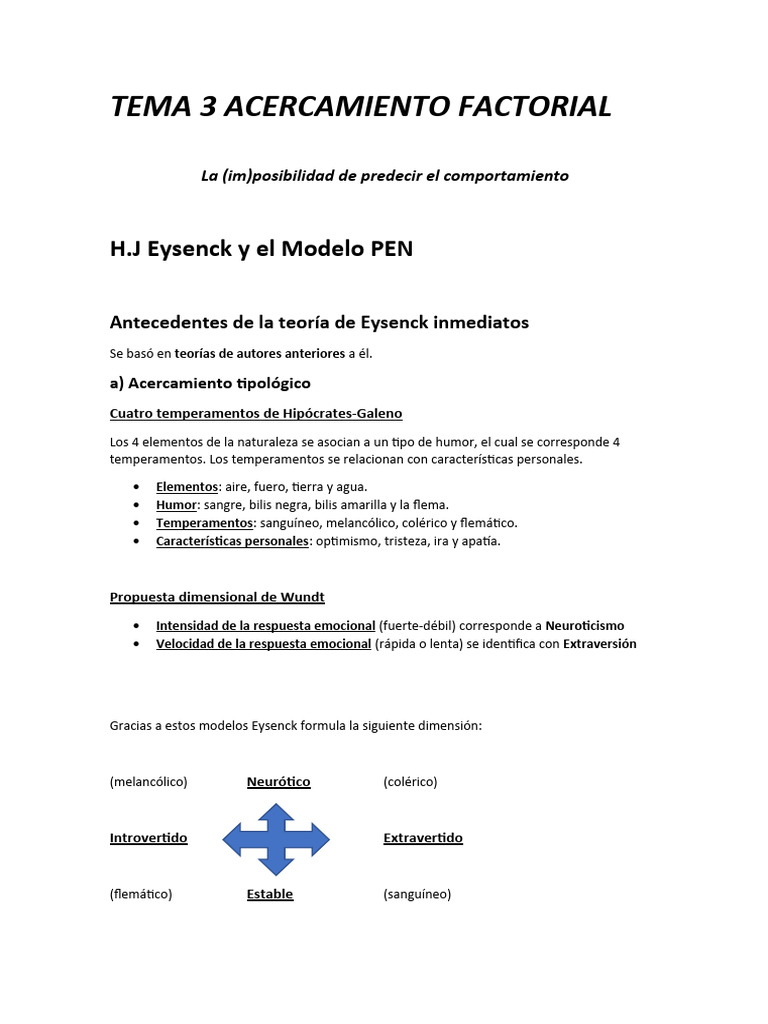 Modelo PEN de Eysenck y Personalidad | PDF | Las emociones | Comportamiento