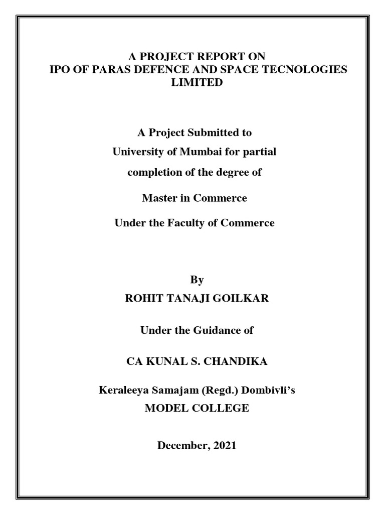 M.Com Project: Paras Defence IPO | PDF | Initial Public Offering | Stocks
