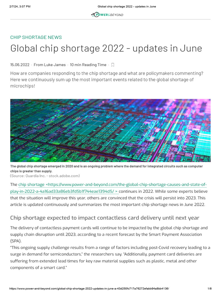 June 2022 Global Chip Shortage Update | PDF | Integrated Circuit | Intel
