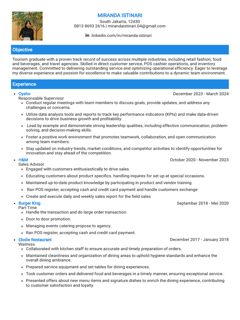 Miranda Istinari Frontliner Resume | Download Free PDF | Point Of Sale | Sales