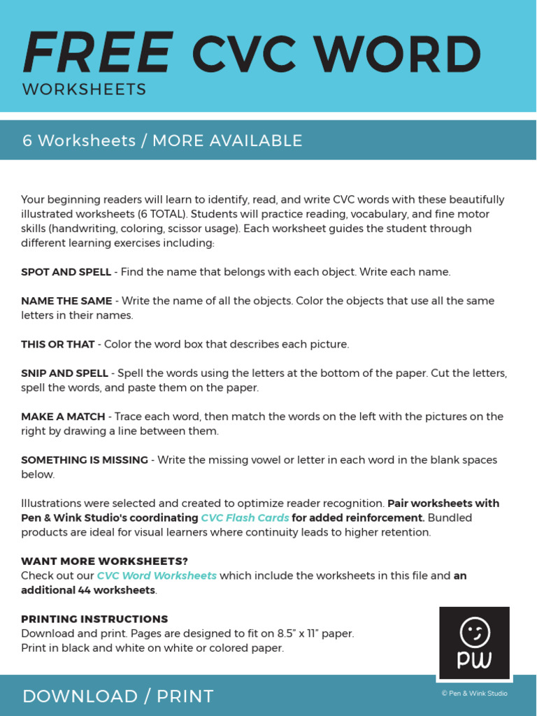 CVC Word: Worksheets | PDF | Human Communication | Learning