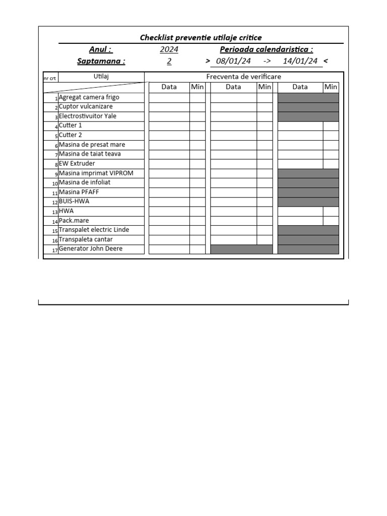 Checklist Preventie Utilaje Critice | PDF