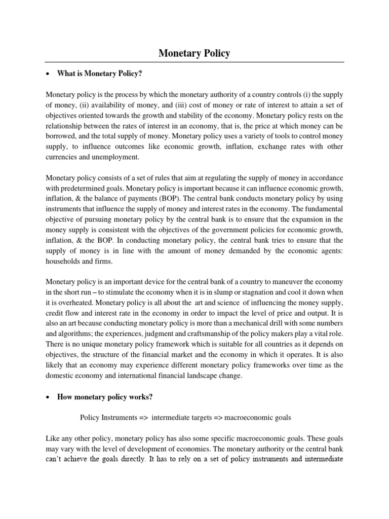 Note Monitary Policy | PDF | Monetary Policy | Repurchase Agreement