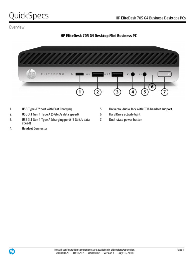 HP Elite Desk 705 G4 | PDF | Solid State Drive | Usb