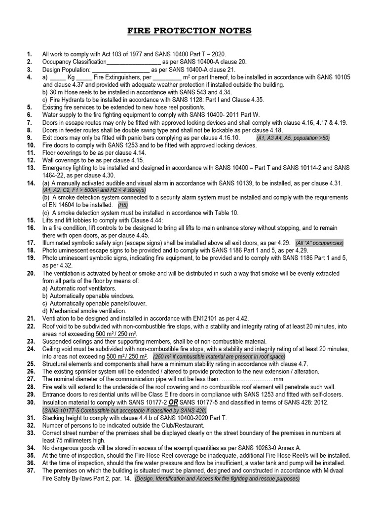 1fire Protection Notes Sans10400 2020 | PDF | Fires | Safety