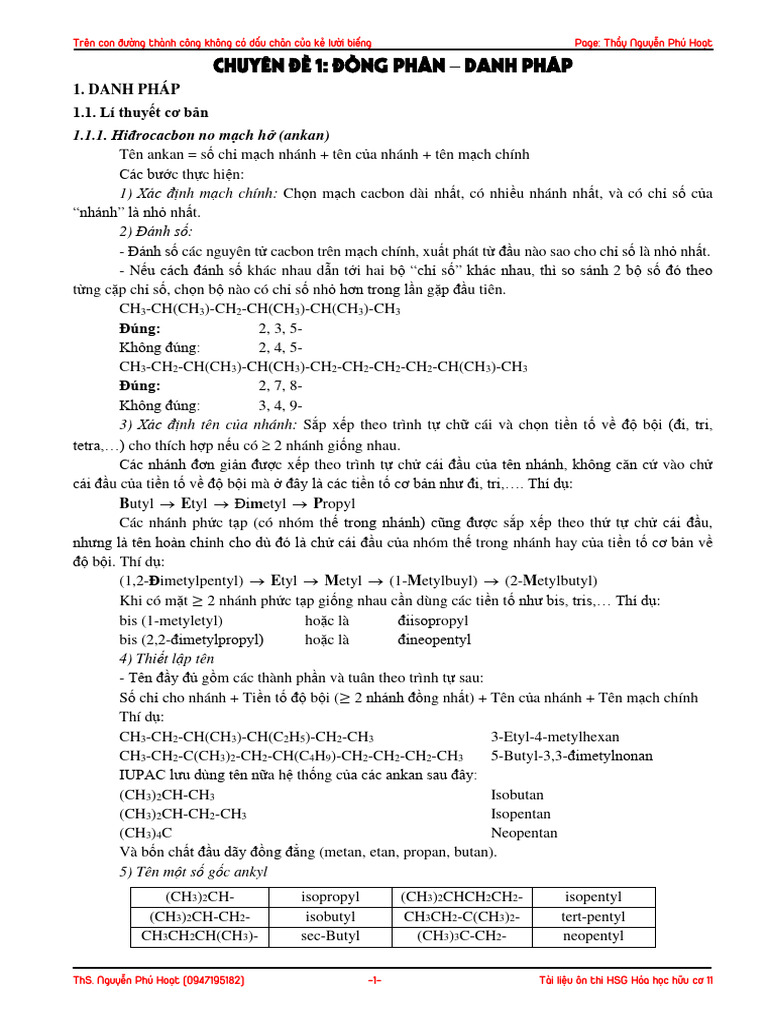 Chuyên Đề 1 - Đồng Phân, Danh Pháp | PDF