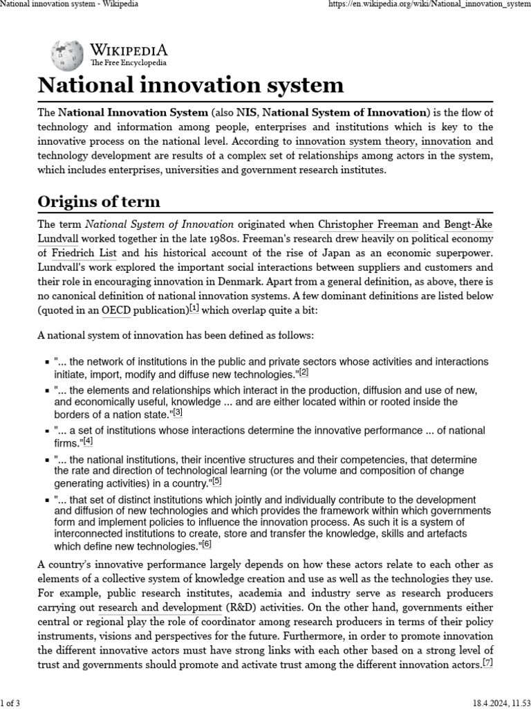 National Innovation System - Wikipedia | PDF | Innovation | Economies