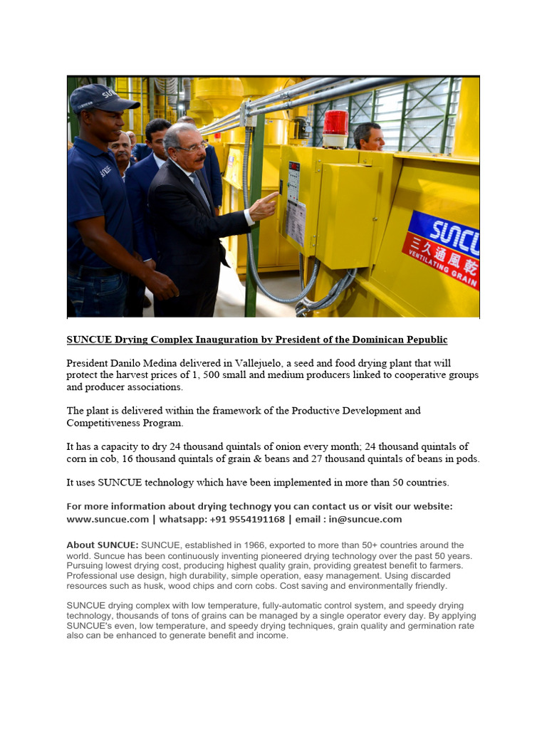 SUNCUE Drying Complex Inaugration by President of Dominican Republic | PDF