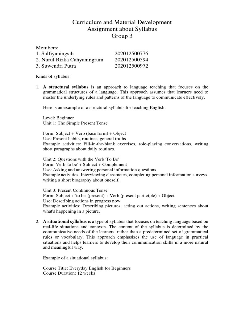 Group 3 - Curriculum and Material Development - Kinds and Examples of ...