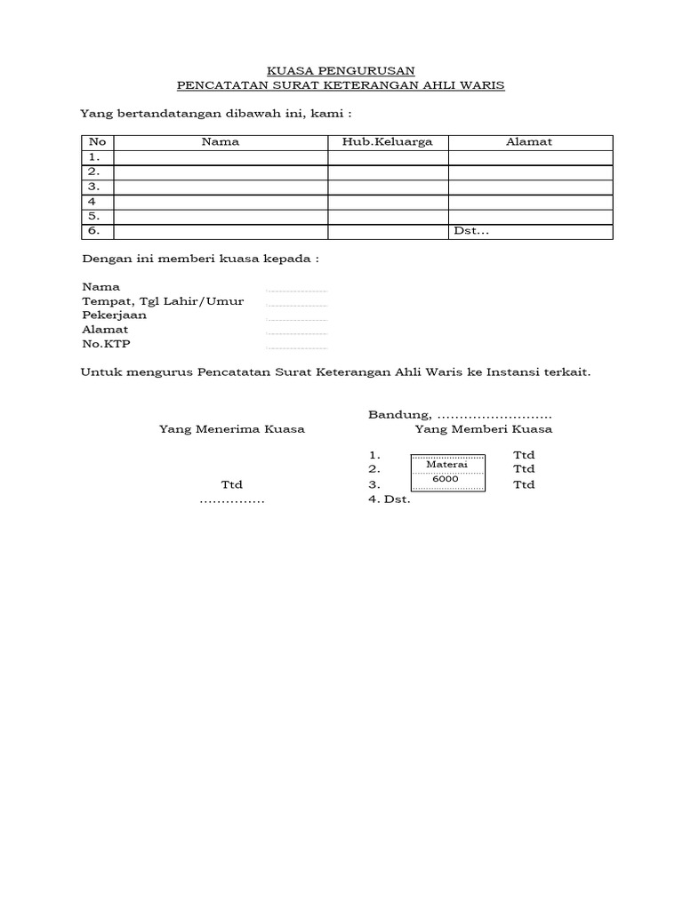 Format Contoh Suket Waris | PDF