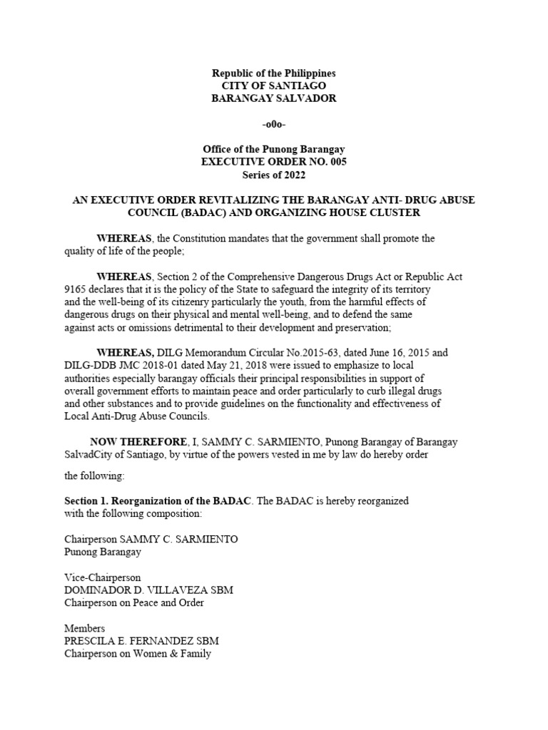BADAC Reorganization Executive Order | PDF | Government