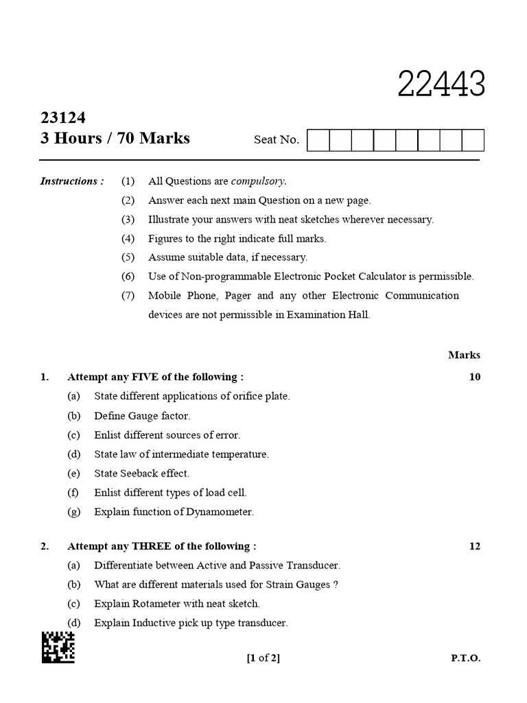 2023 Winter Question Paper (Msbte Study Resources) | PDF | Pressure Measurement | Applied And ...