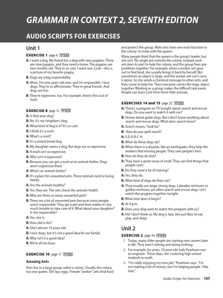 Grammar in Context 2 (7th Edition) Audio Scripts For Exercises (Sandra ...