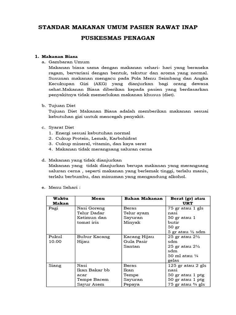 Standar Makanan Pasien Rawat Inap | PDF