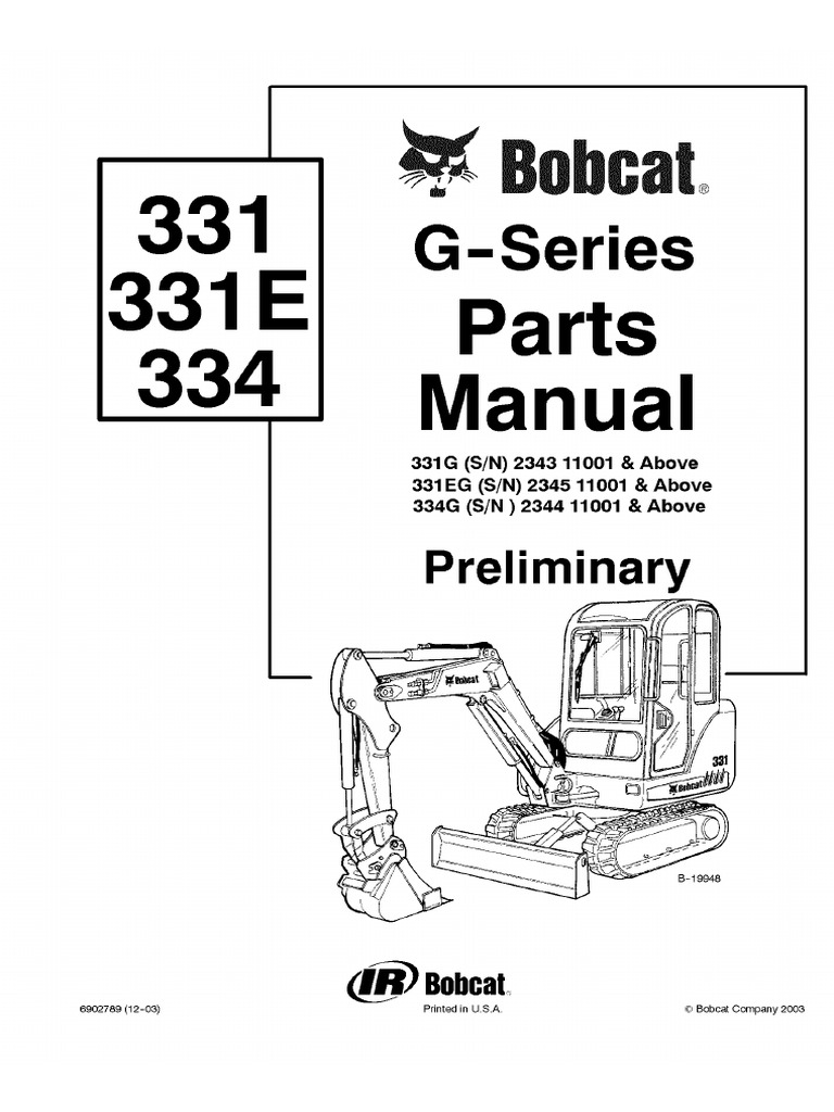 Bobcat 331/334 Parts and Maintenance Guide | PDF | Screw | Bearing ...