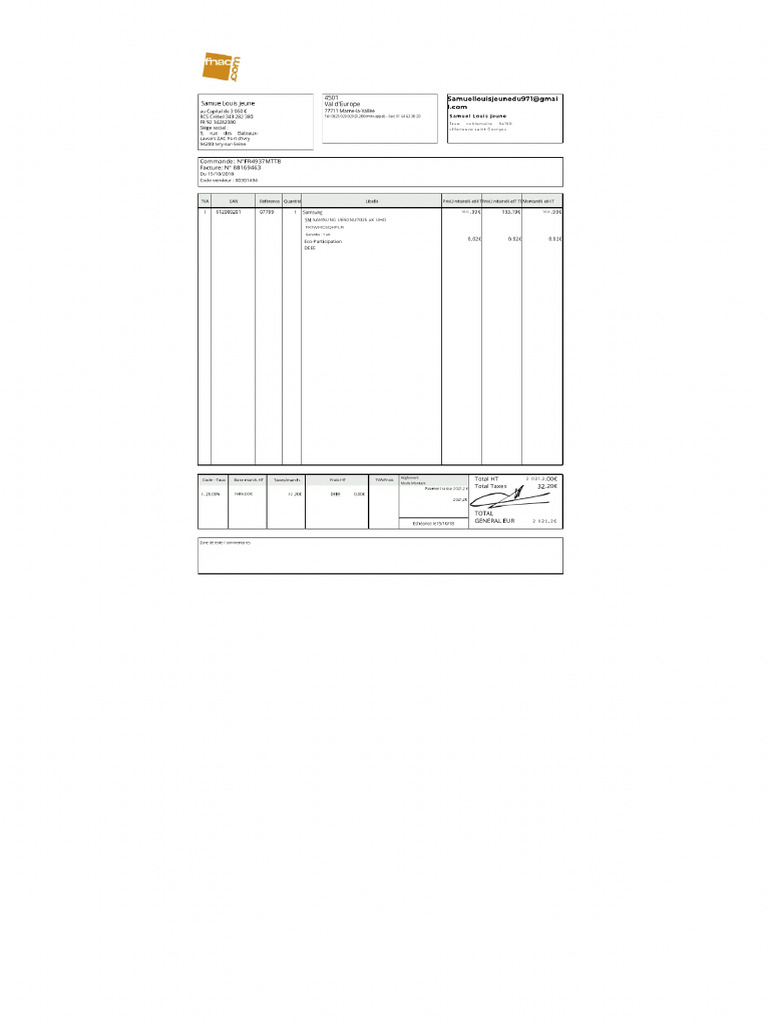 Facture Snap Samsung TV | PDF