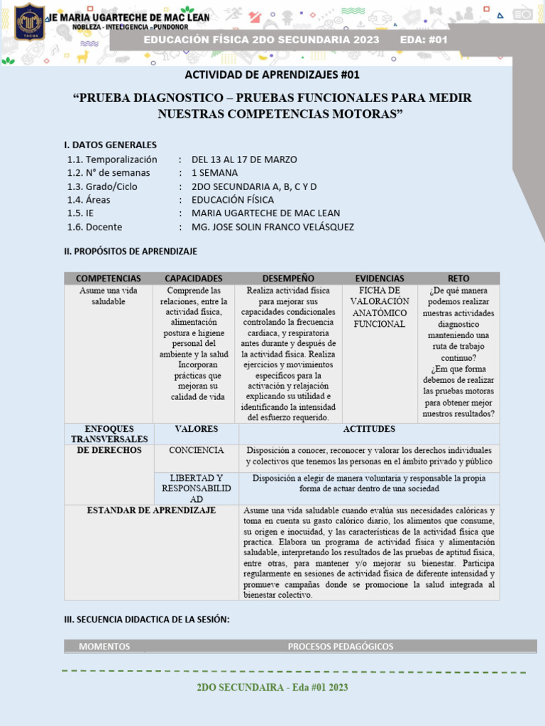 Sesión #01 Eda 1 2do Sec | PDF | Crecimiento personal y profesional | Salud y bienestar