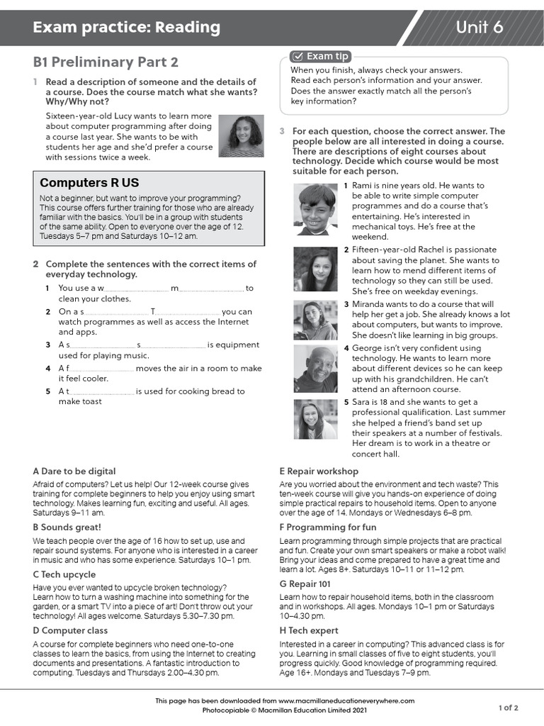 B1PLUS U6 Exam Practice Reading | PDF