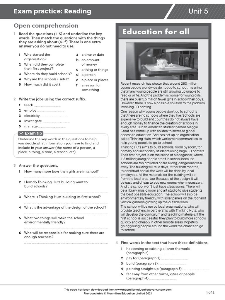 B1PLUS U5 Exam Practice Reading | PDF | Schools | Teachers