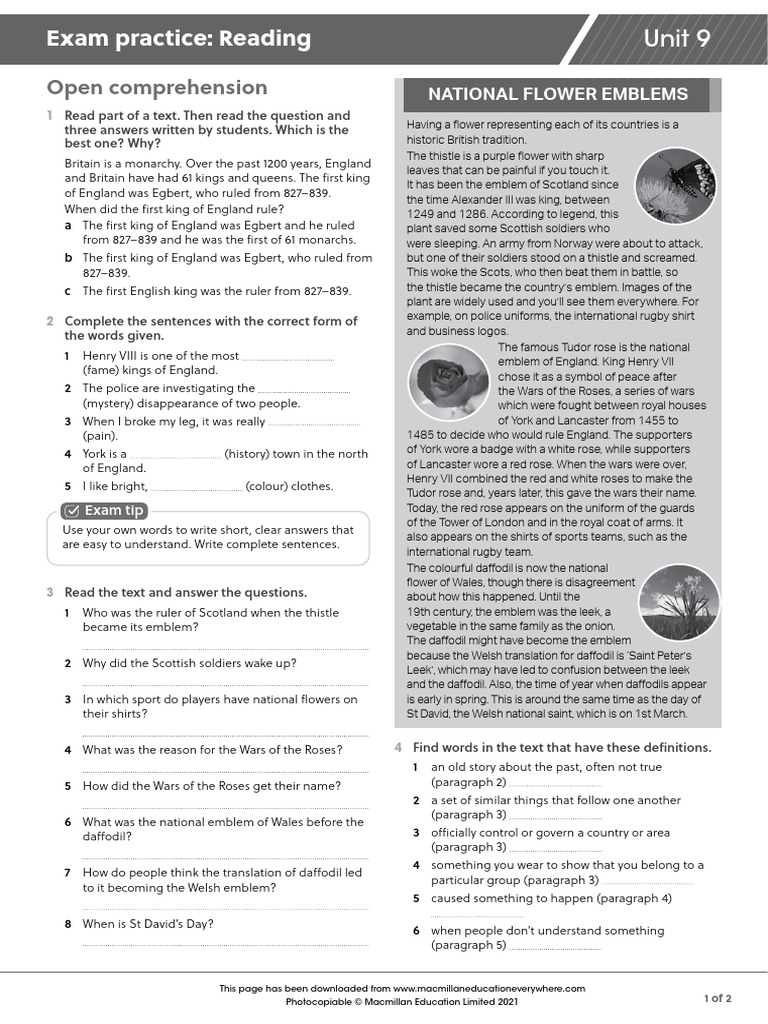 B1PLUS U9 Exam Practice Reading | PDF | Monarchy Of The United Kingdom