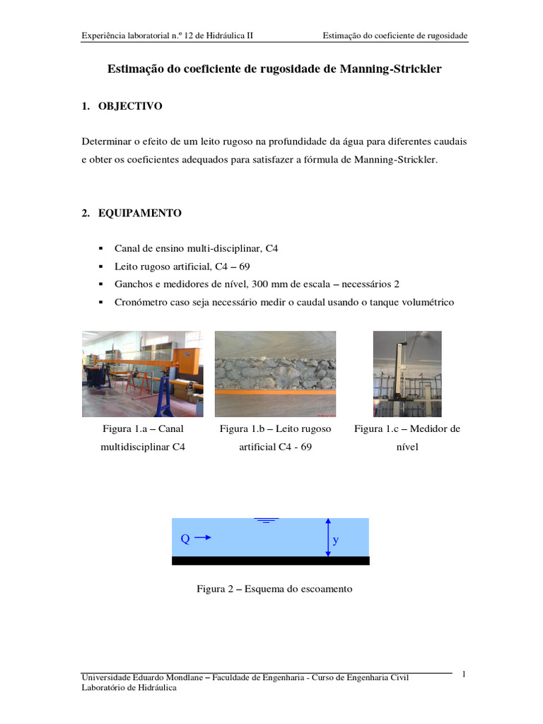 Exp. 1 - Estimacao Do Coeficiente de Rugosidade de Manning-Strickler ...