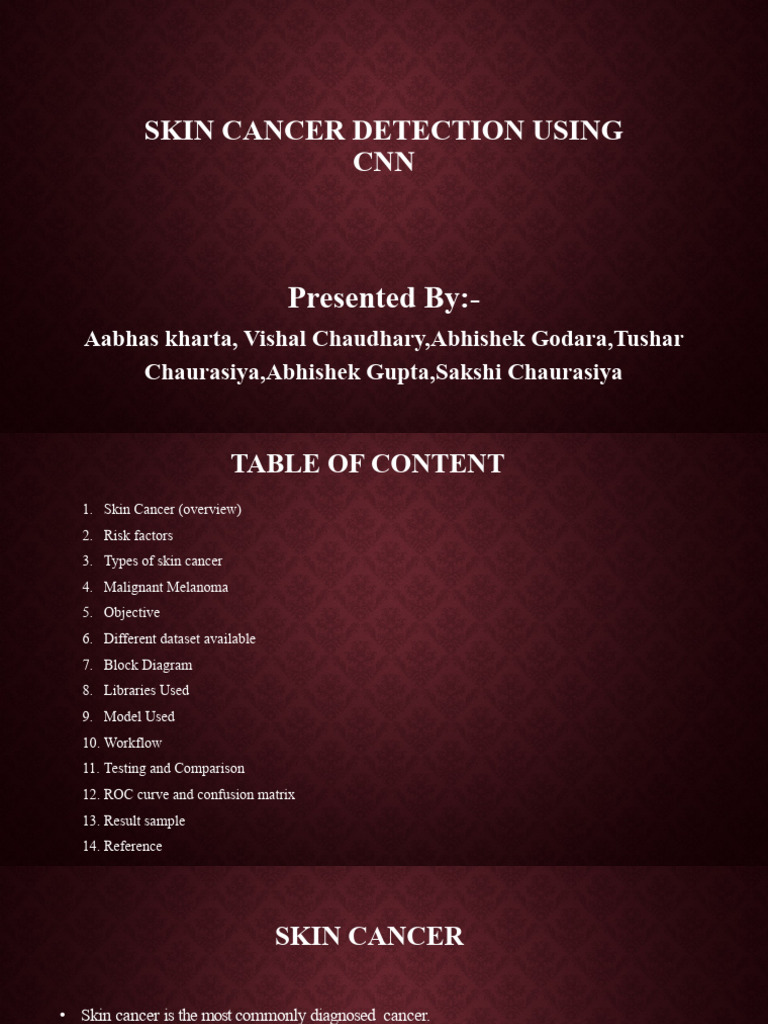 Skin Cancer Detection Using CNN: Presented By | PDF | Skin Cancer ...