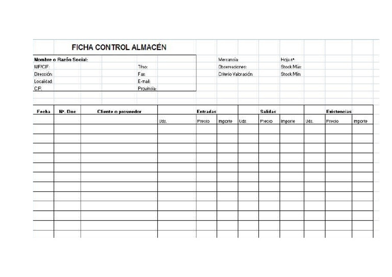 Ficha Control de Almacen | PDF