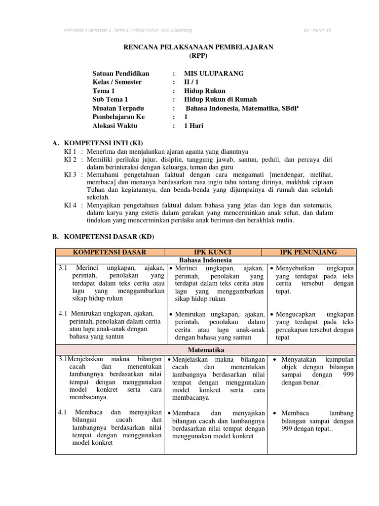 RPP Kelas 2 Nurul Isti Acc | PDF