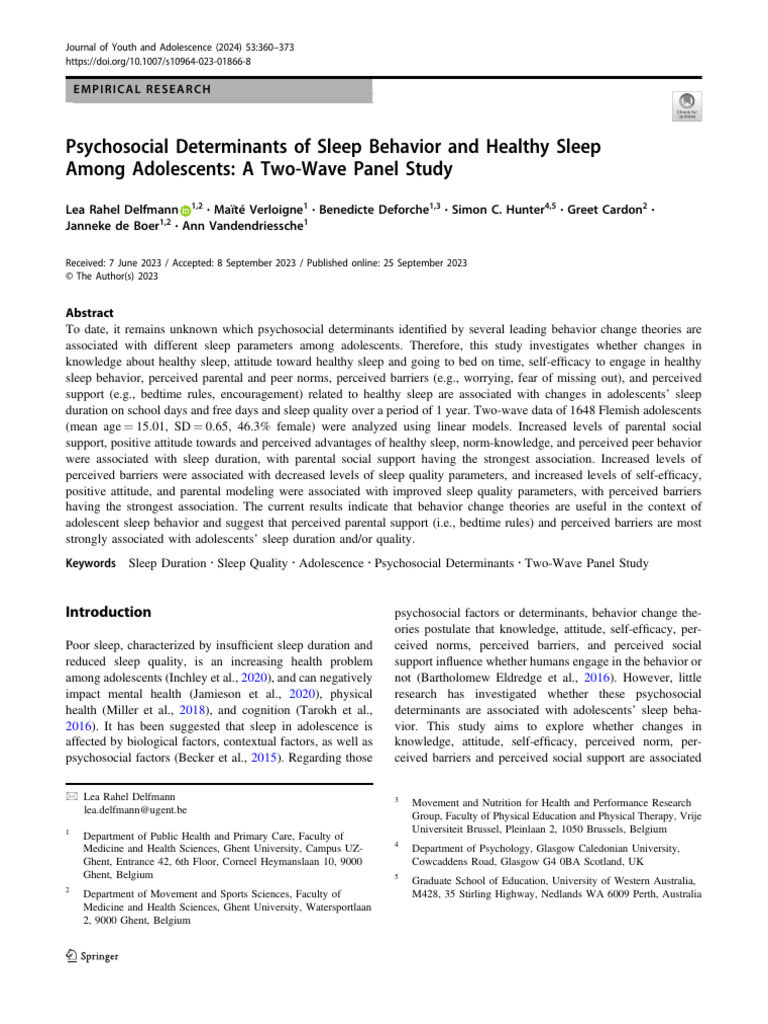 Psychosocial Determinants of Sleep Behavior and Healthy Sleep | PDF ...