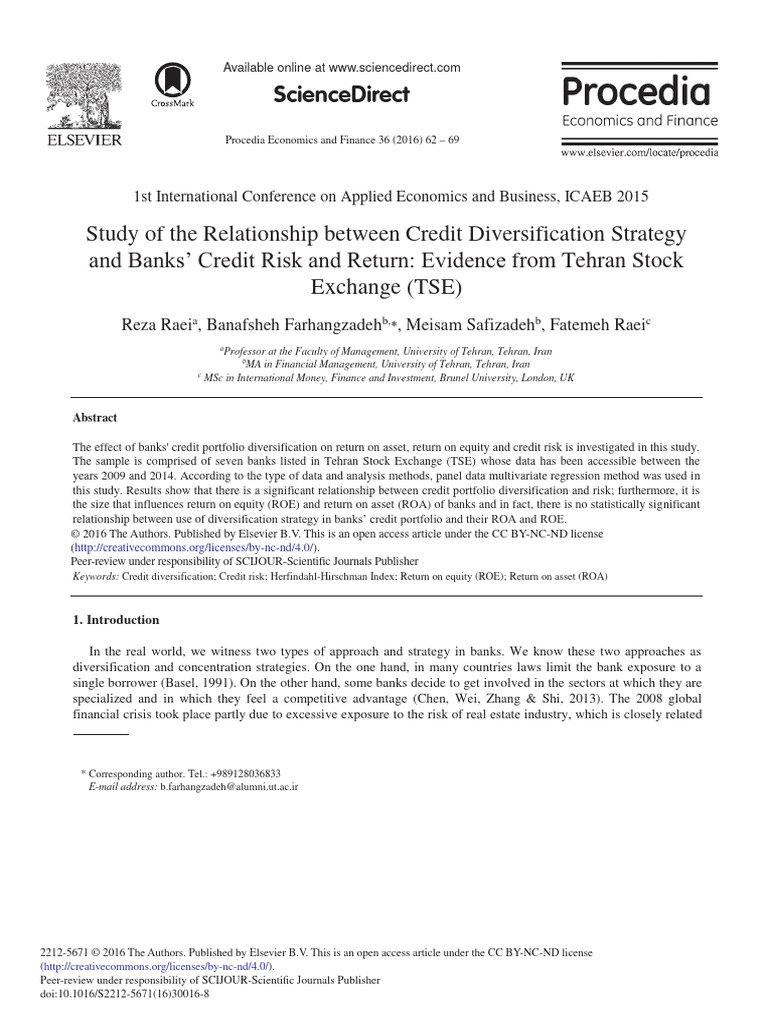Relationship Bw Credit Diversification Strategy And Credit Risk Pdf