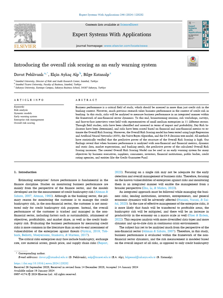 Introducing the overall risk scoring as an early warning system | PDF | Logistic Regression | Risk