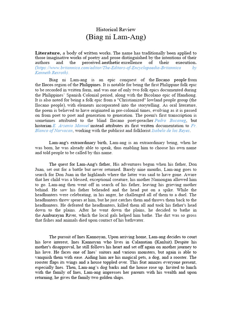 Biag ni Lam-ang: Epic Overview | PDF | Traditional Stories | Folklore