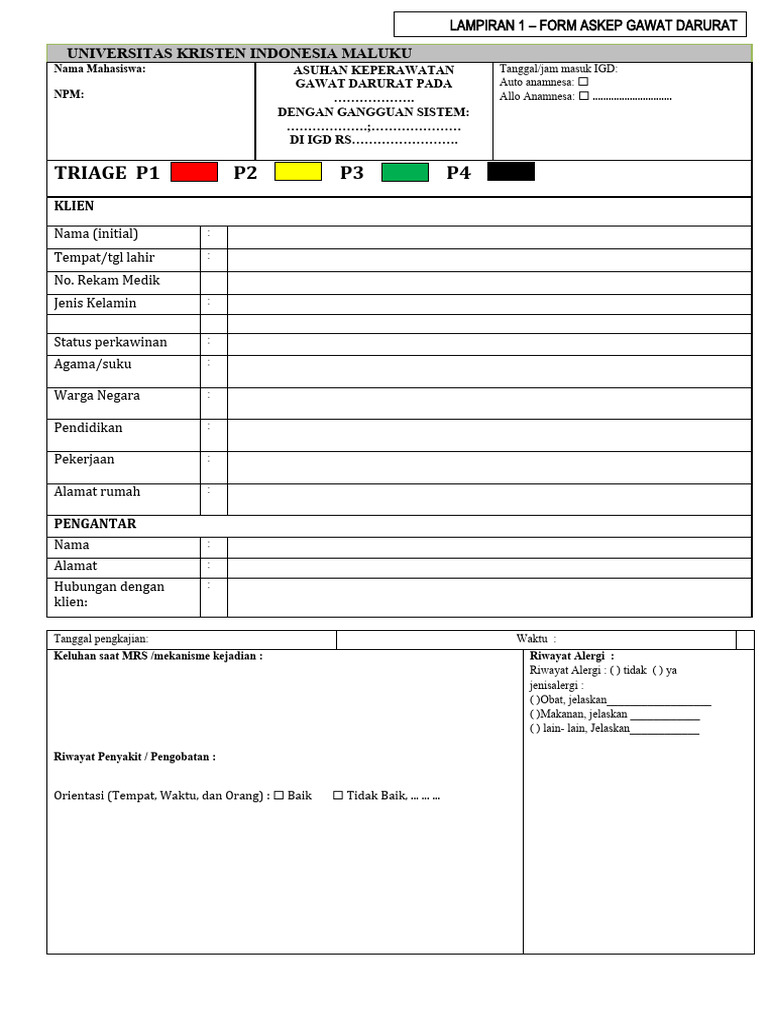 FORMAT ASKEP IGD Dan UNIT PERAWATAN INTENSIF | PDF