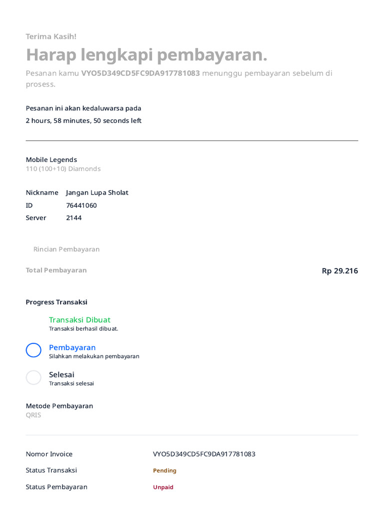 Invoice VYO5D349CD5FC9DA917781083 - VYGAMING STORE - Top Up Game ...