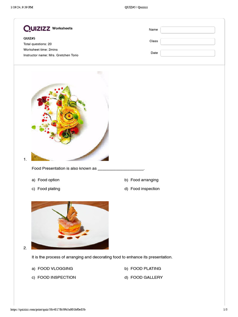 Plating 9 QUIZ#5 - Quizizz | PDF | Tableware | Food And Drink Preparation